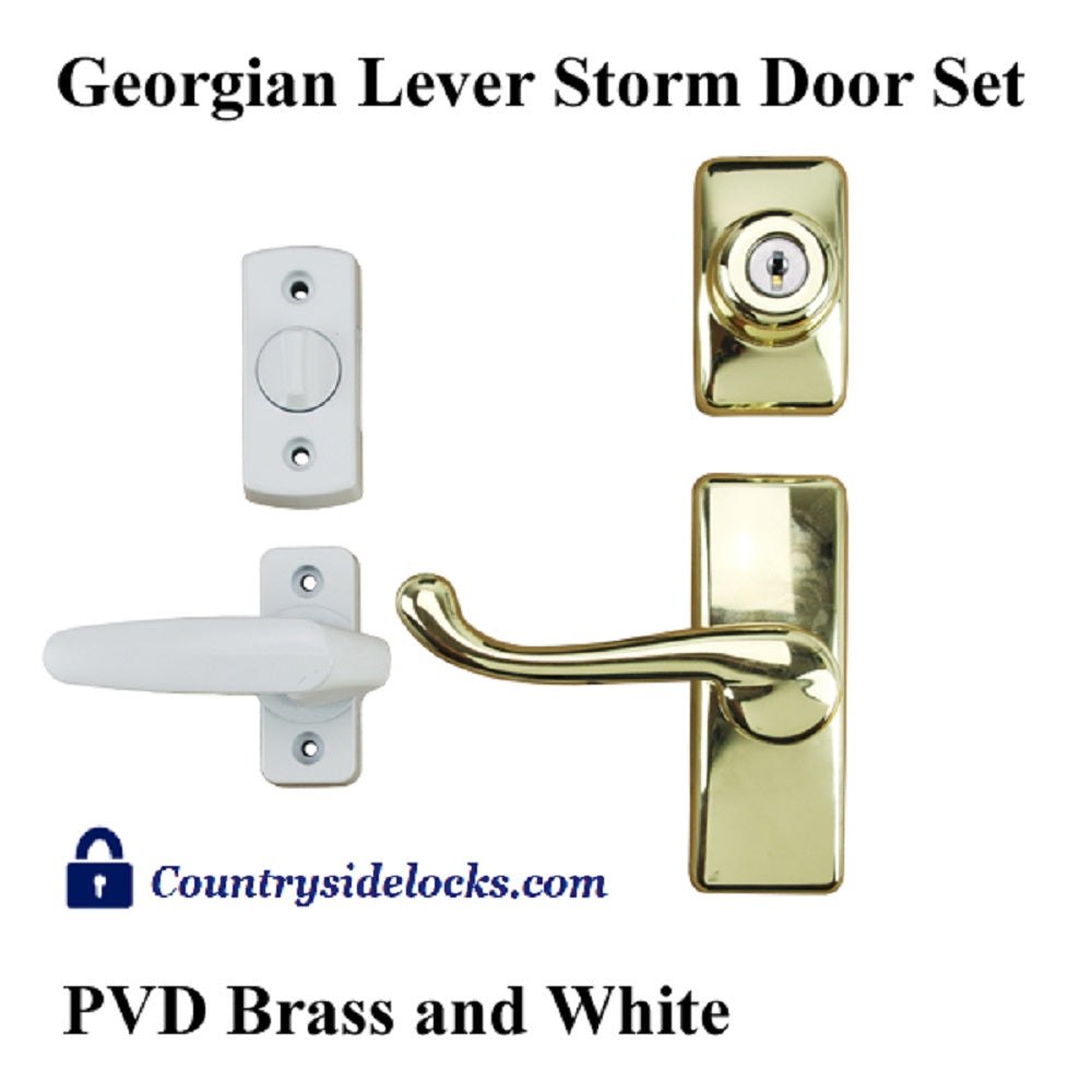 CS Lock GEORGIAN STORM DOOR LEVER HANDLE SET & DEADBOLT- WHITE INSIDE ...